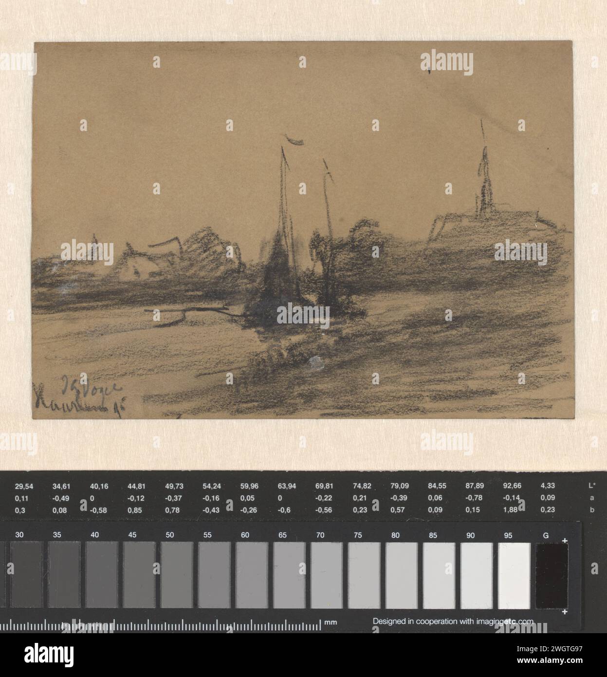 Boats on the water near Haarlem, Johannes Gijsbert Vogel, 1895 drawing ...