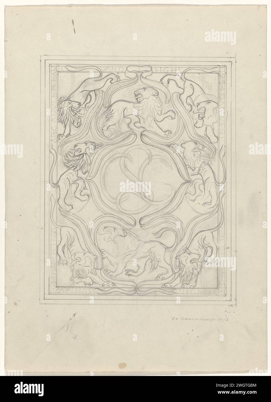 Design for an ex libris for the son of the artist, Carel Adolph Lion Cachet, 1874 - 1945 drawing ...