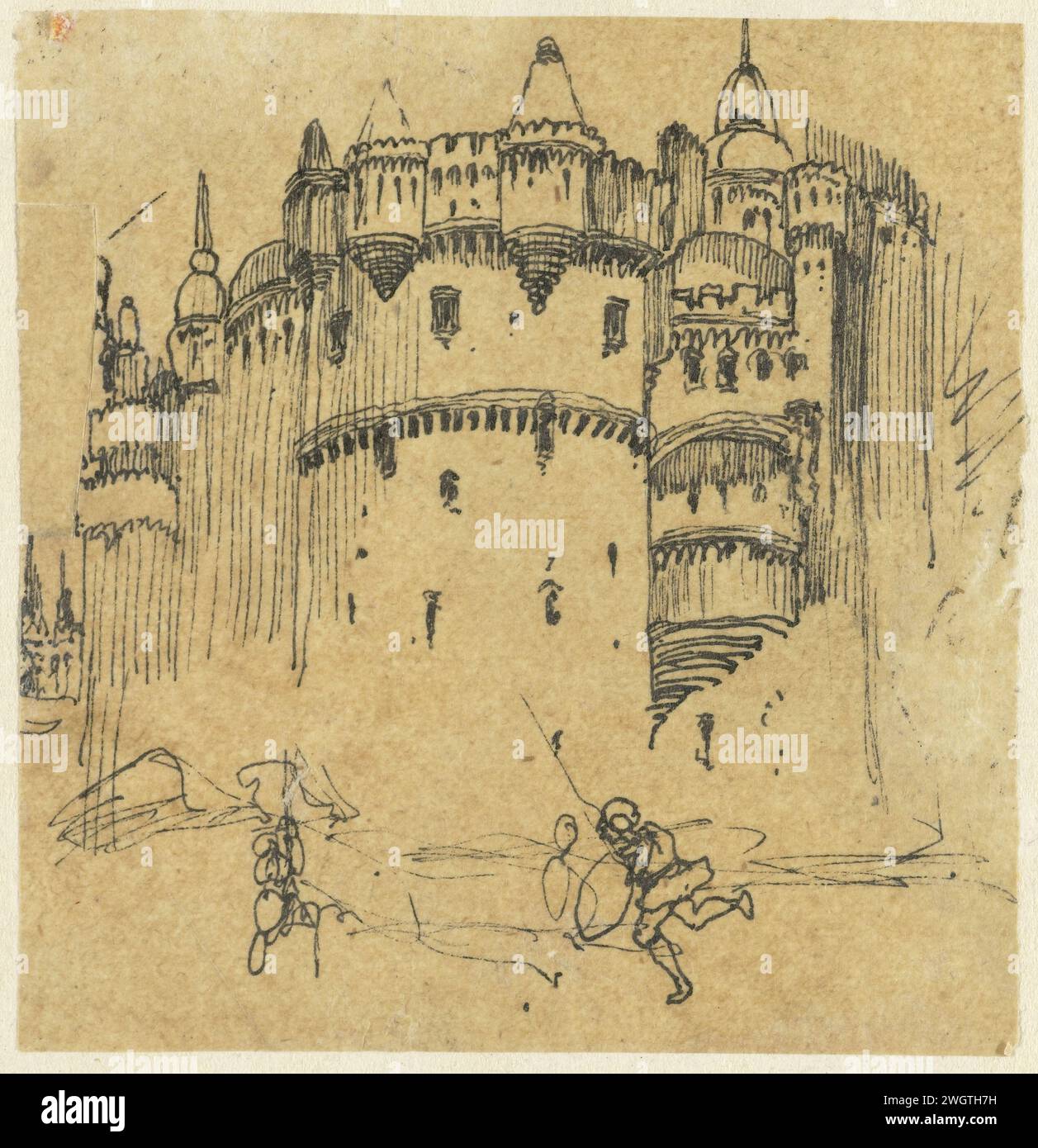 Castle with two figures, Rodolphe Bresdin, 1864 - 1869 drawing France ...