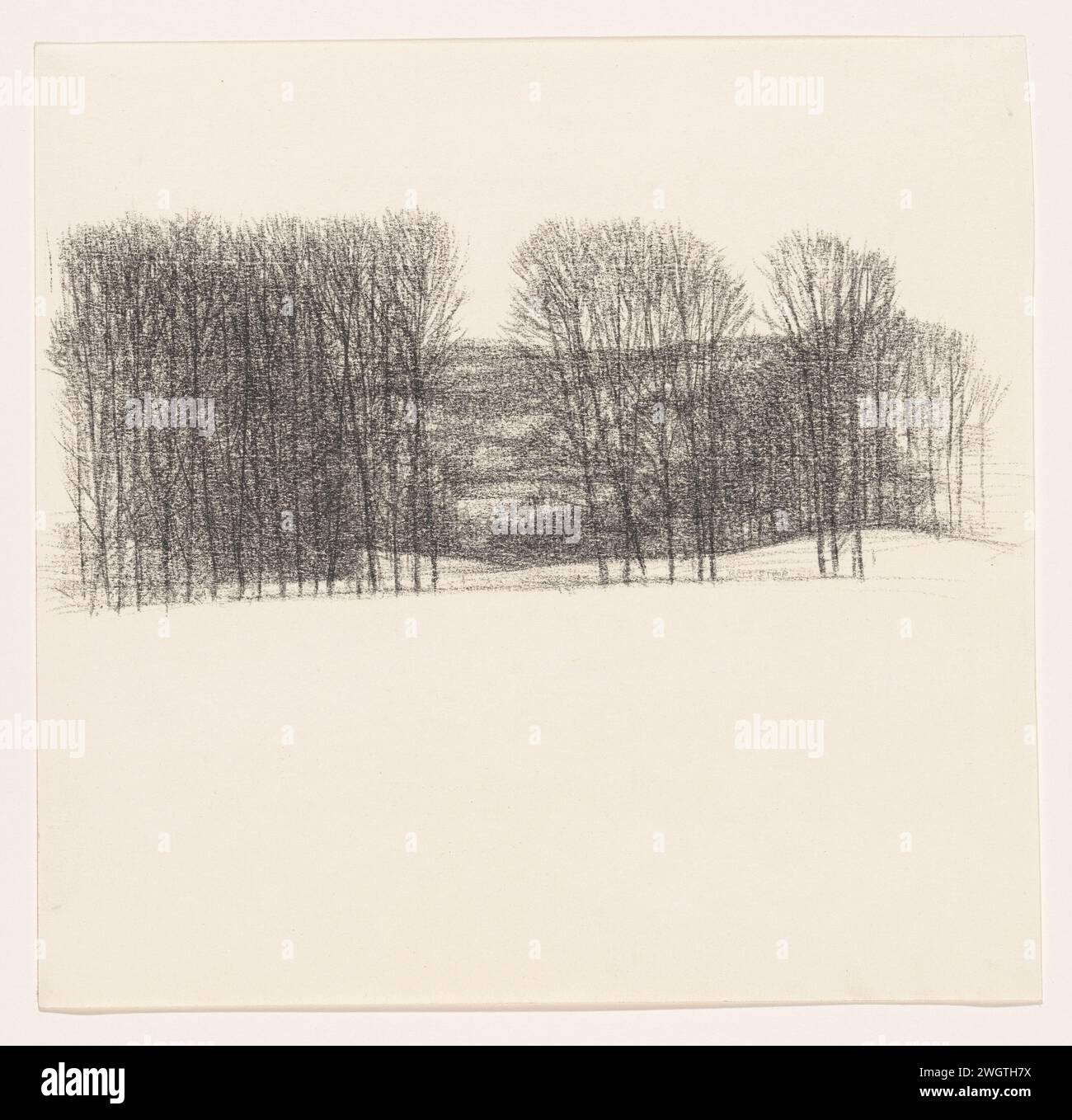 Trees in rolling landscape, 1939 - 2009 drawing paper. groups of trees ...