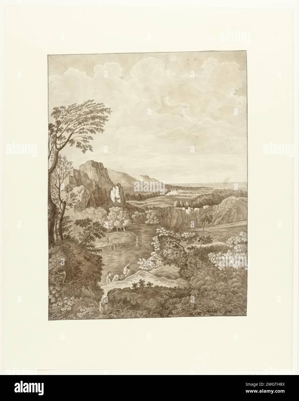 Italian landscape in the area of Rome, J. Pallard, 1650 - 1800 drawing ...