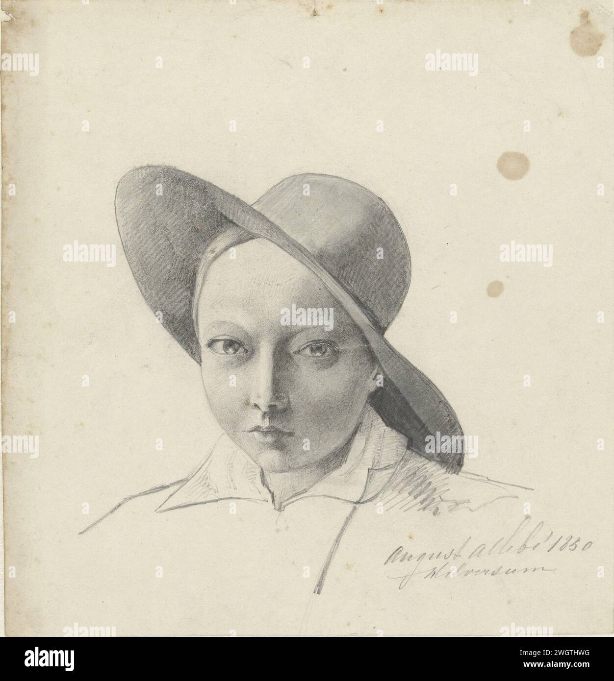 Portrait of a boy with a hat, August Allebé, 1850 drawing paper. pencil ...