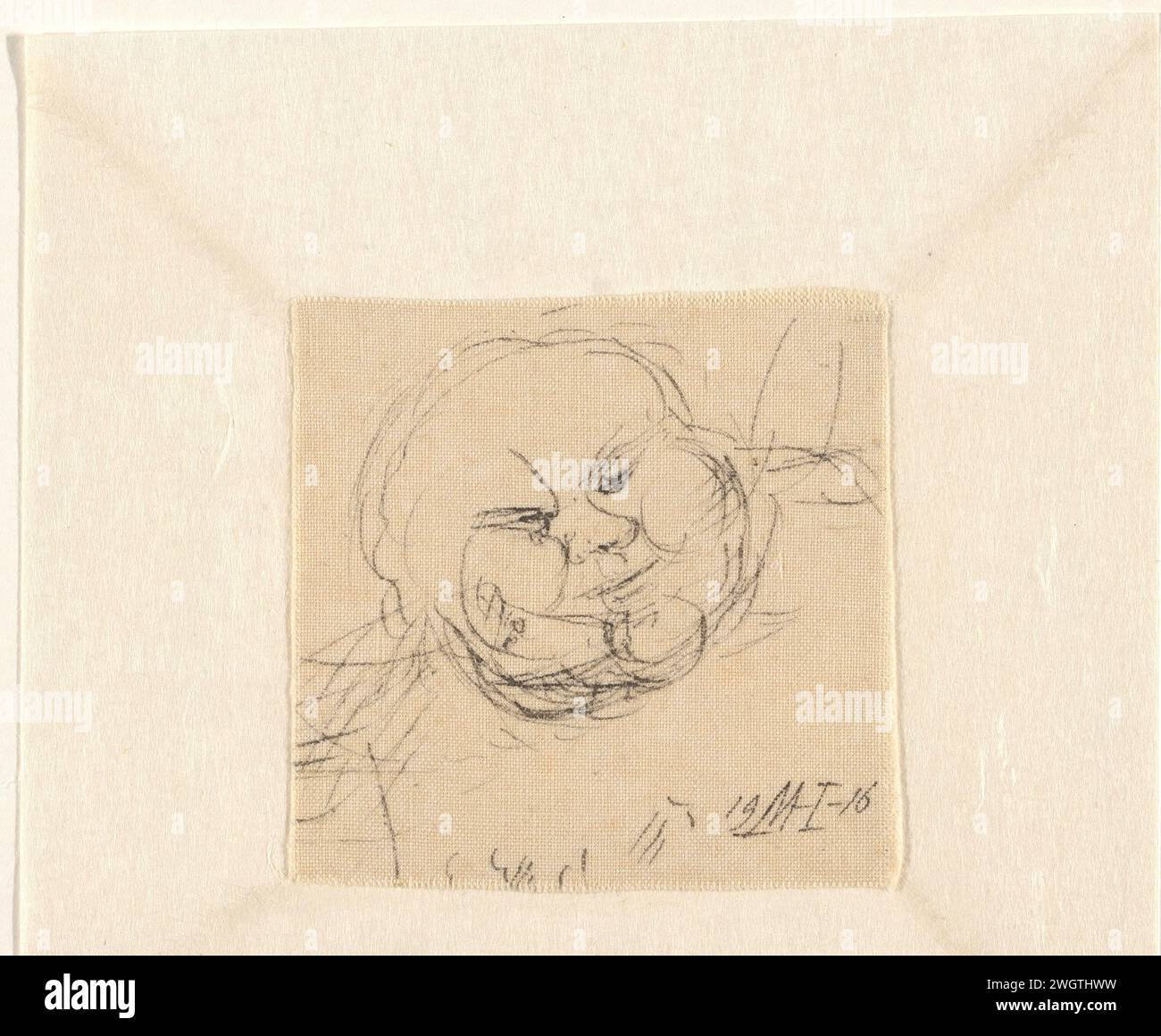 Head of a figure with convex cheeks, Marius Holleman, 1916 drawing ...