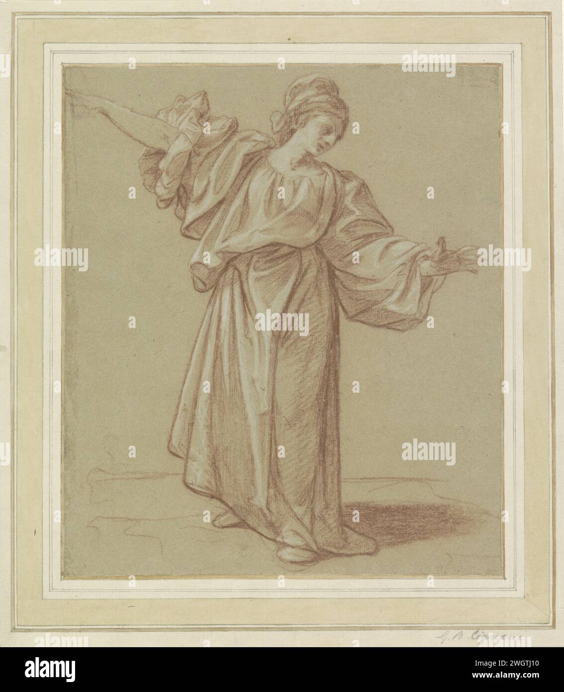 Standing young woman with spread arms, Giovanni Battista Cipriani, 1737 ...