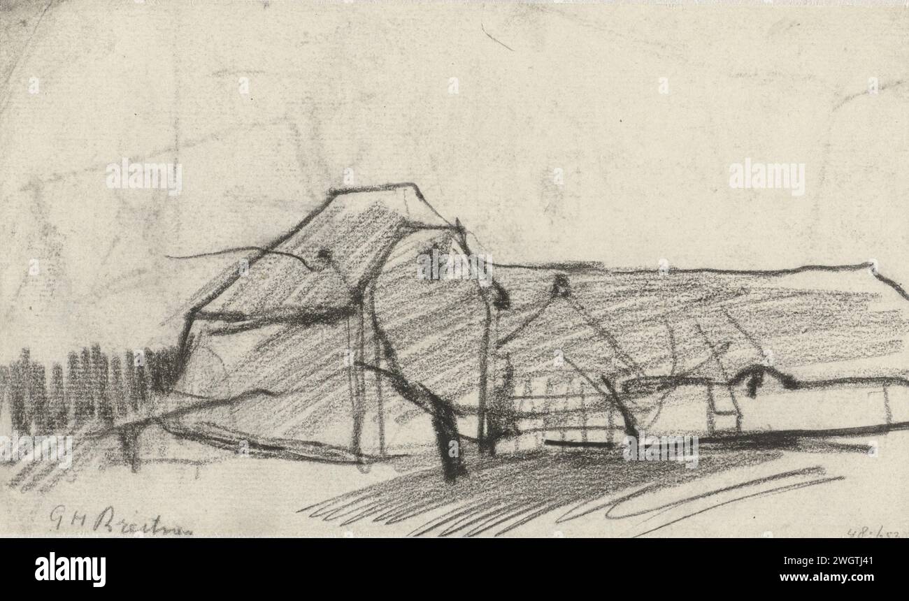Farm, George Hendrik Breitner, 1867 - 1923 drawing paper. chalk farm or ...