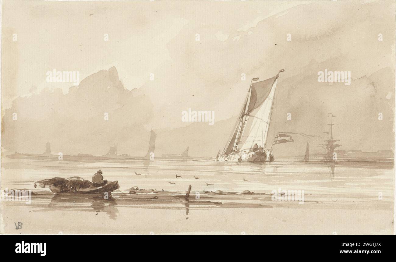 ZeeZeicht, Albertus van Beest, 1830 - 1860 drawing paper. ink pen ...