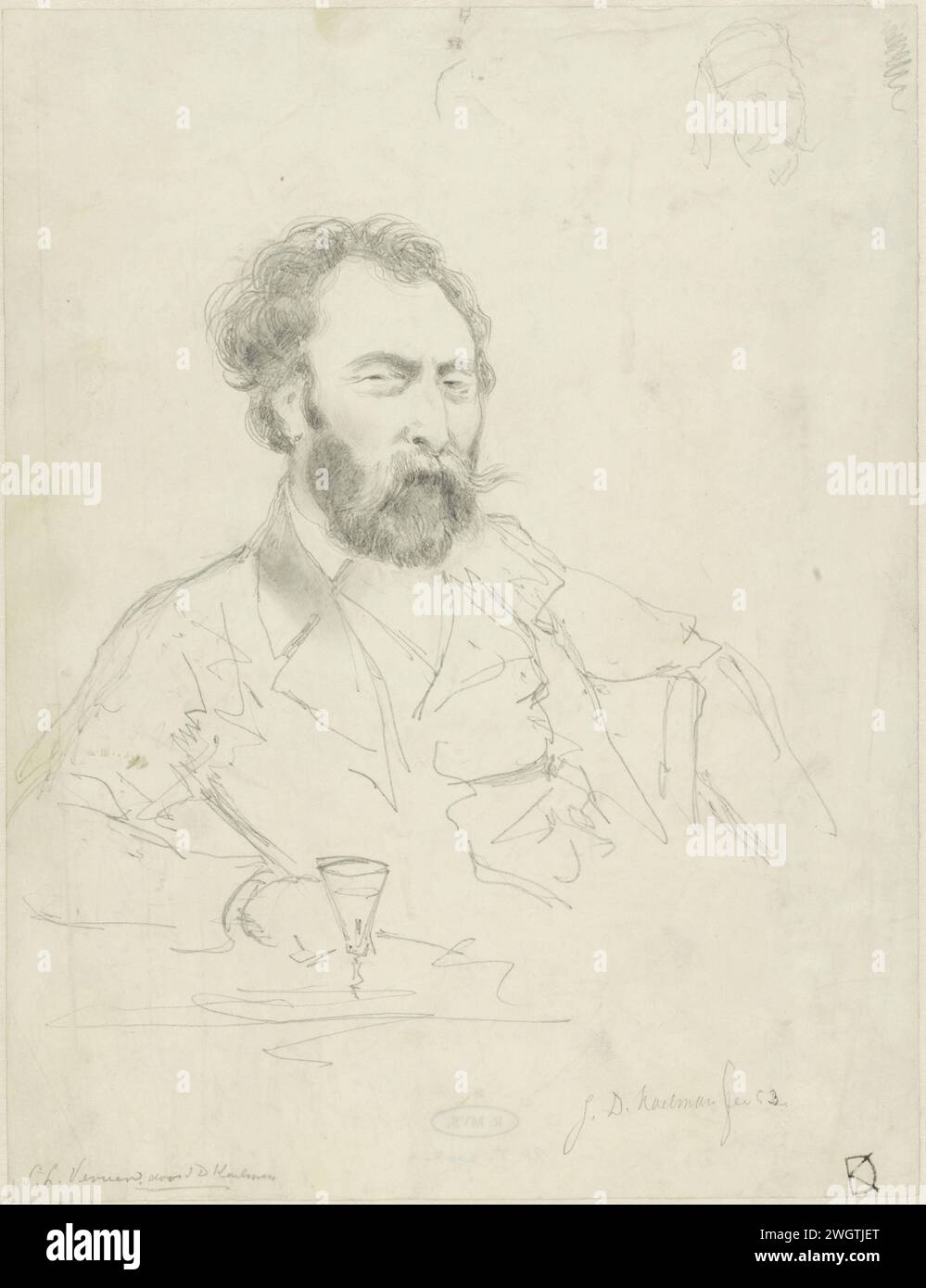 Portrait of the painter Salomon Leonardus Verveer, sitting behind the ...