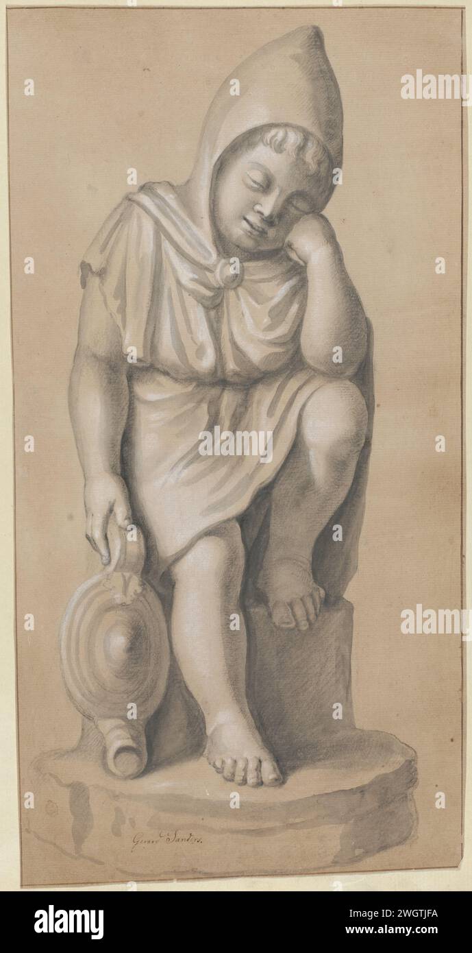 Sitting child with oil lamp, his eyes closed, Gerard Sanders, 1712 ...