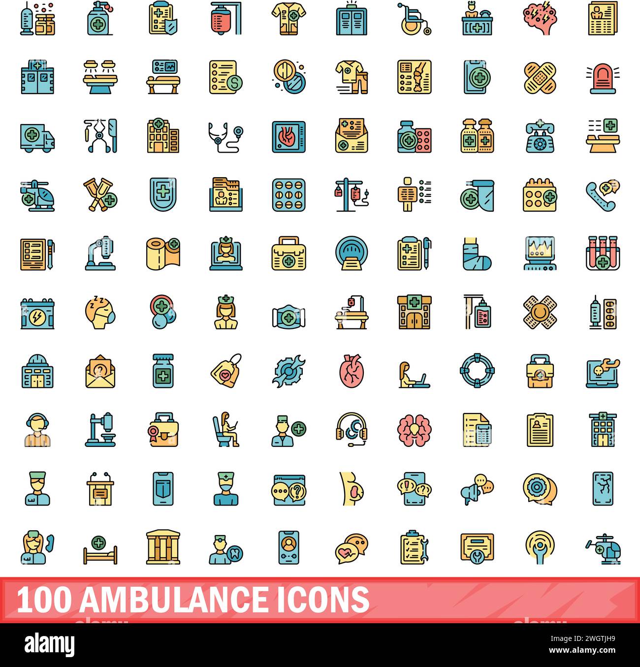 100 ambulance icons set. Color line set of ambulance vector icons thin ...