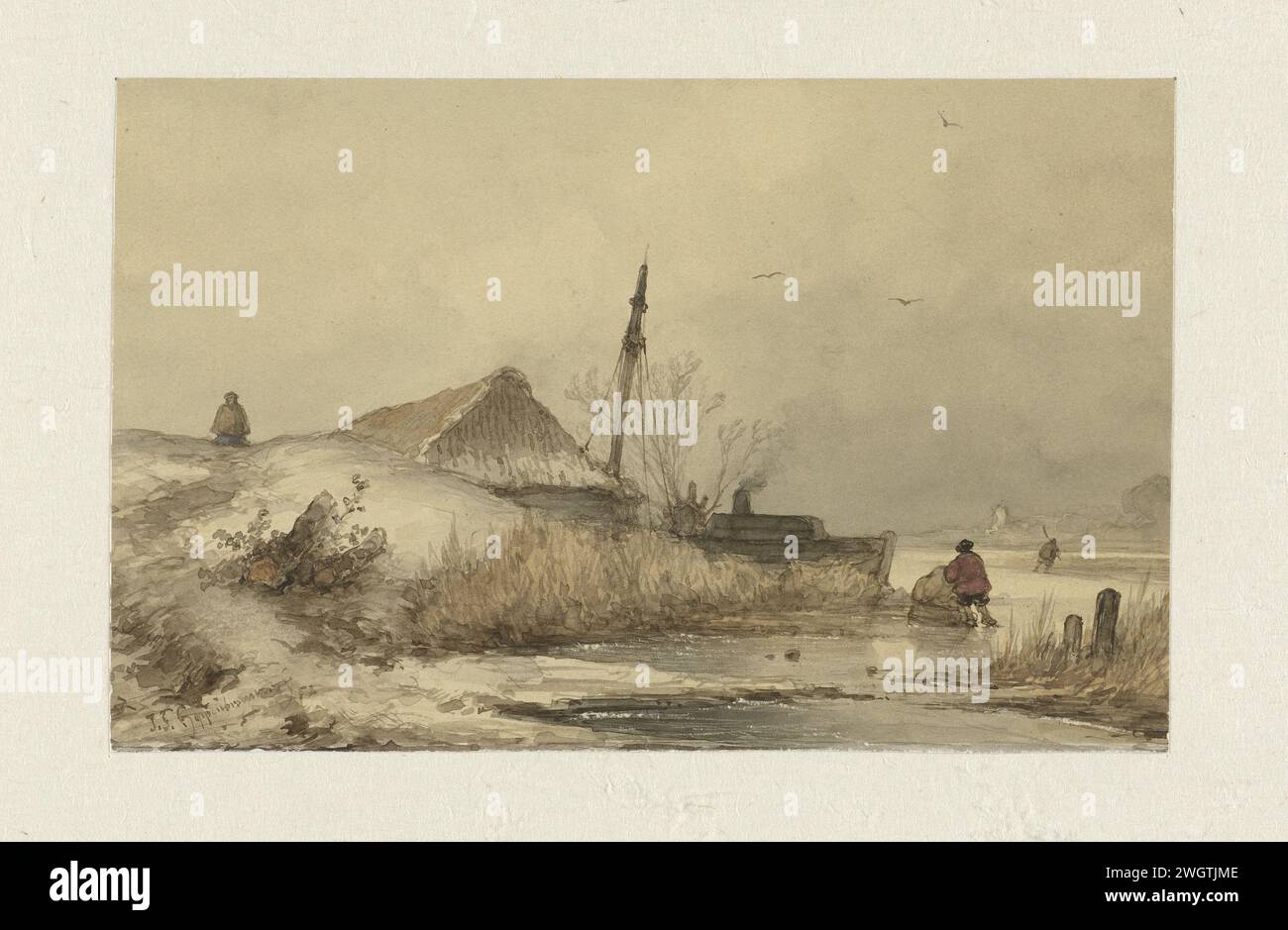 Winter landscape with farm on Sloot, Johannes Franciscus Hoppenbrouwers ...