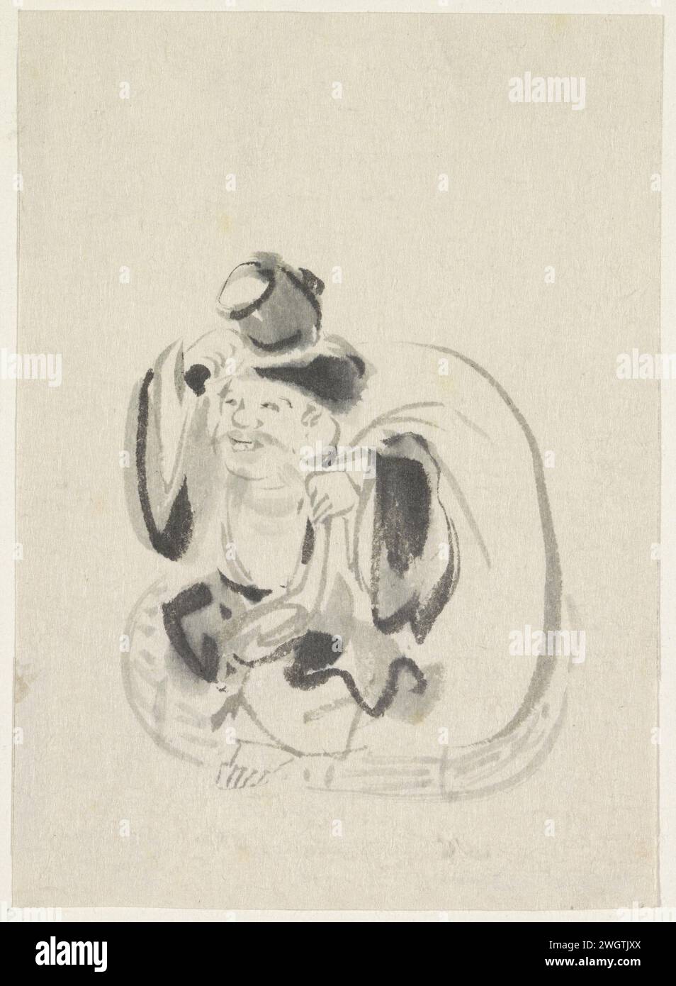 ZITTENDE GELUKSGOD EBISU, UTAGAWA KUNIYOSHI, 1808-1861 drawing The ...