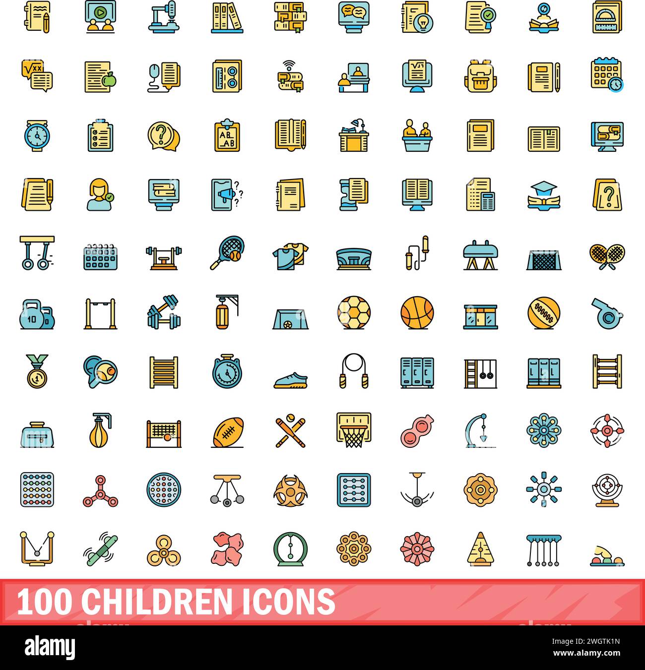 100 children icons set. Color line set of children vector icons thin ...