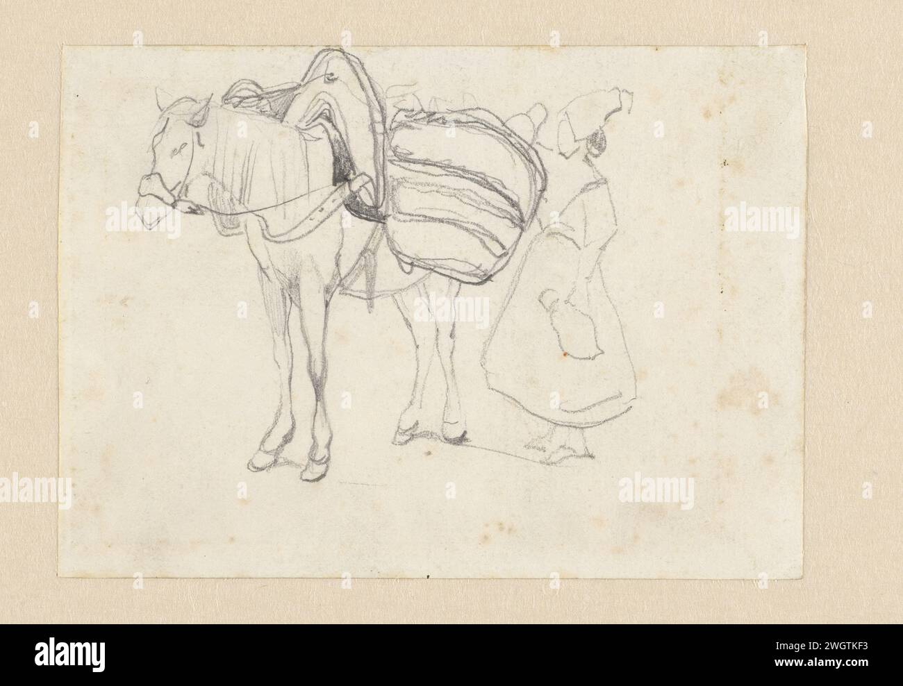 Woman in a loaded horse, Johannes Bosboom, 1827 - 1891 drawing paper ...