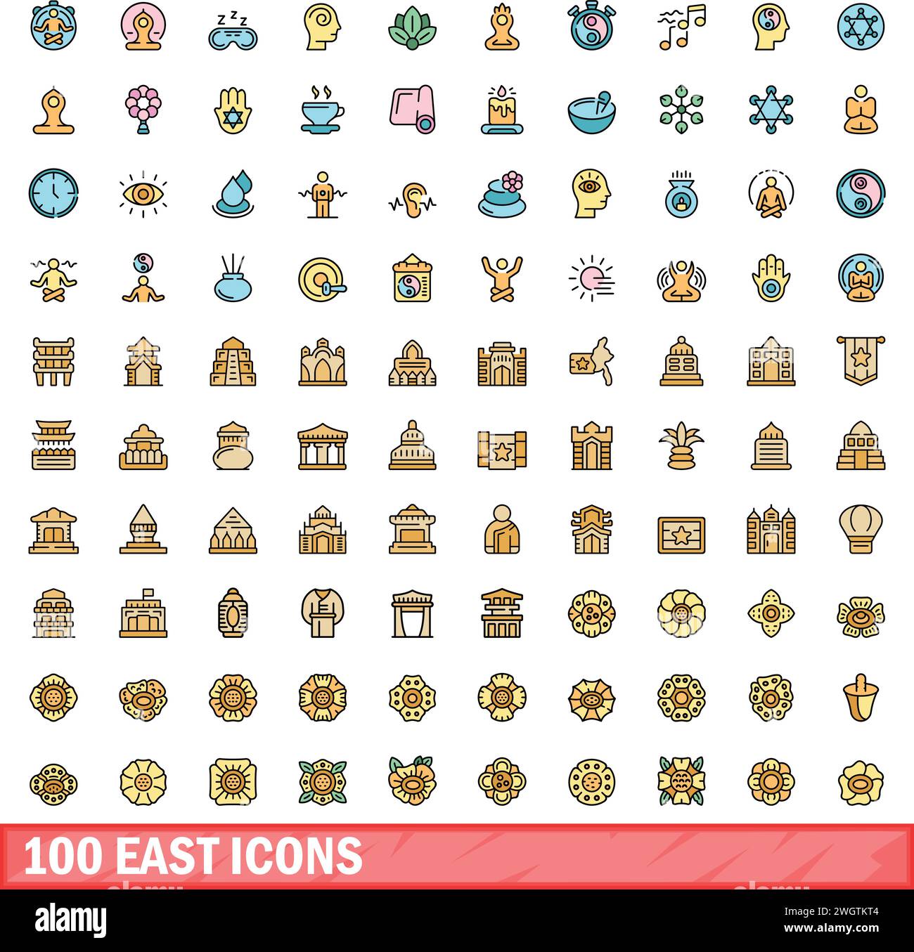 100 east icons set. Color line set of east vector icons thin line color ...