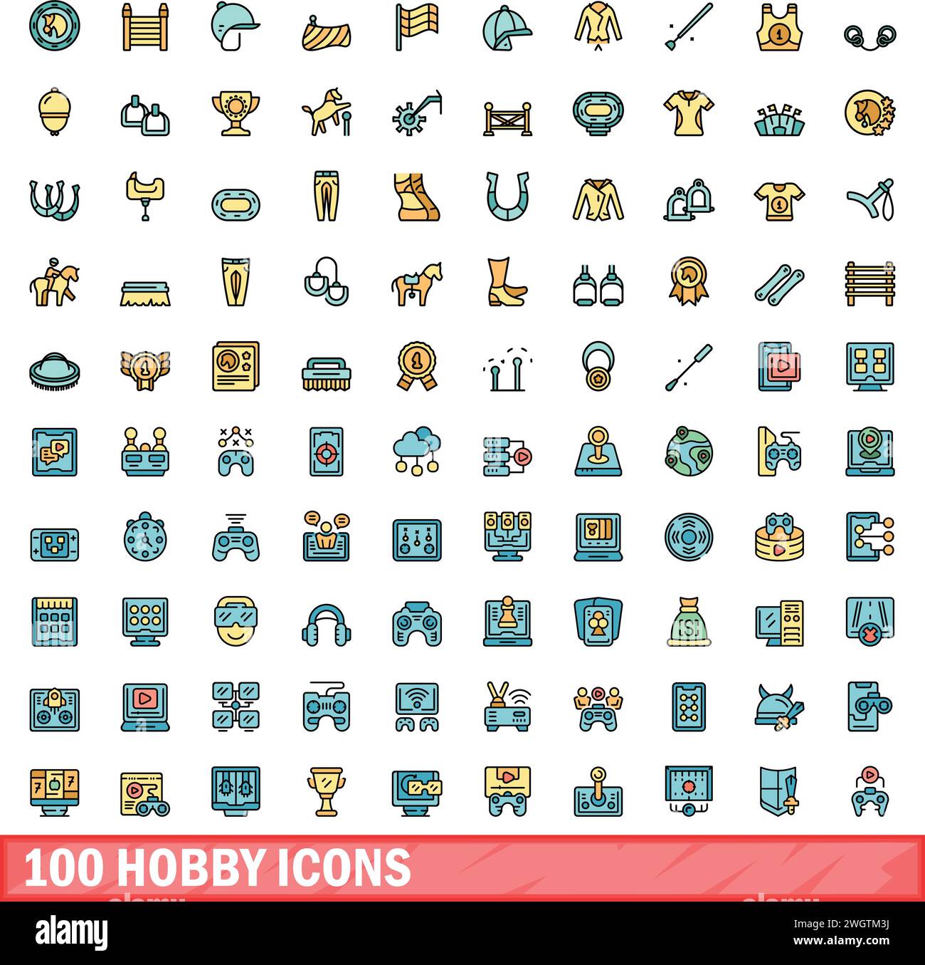 100 hobby icons set. Color line set of hobby vector icons thin line ...