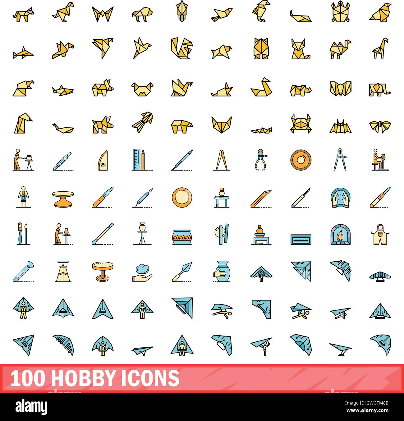 100 hobby icons set. Color line set of hobby vector icons thin line ...