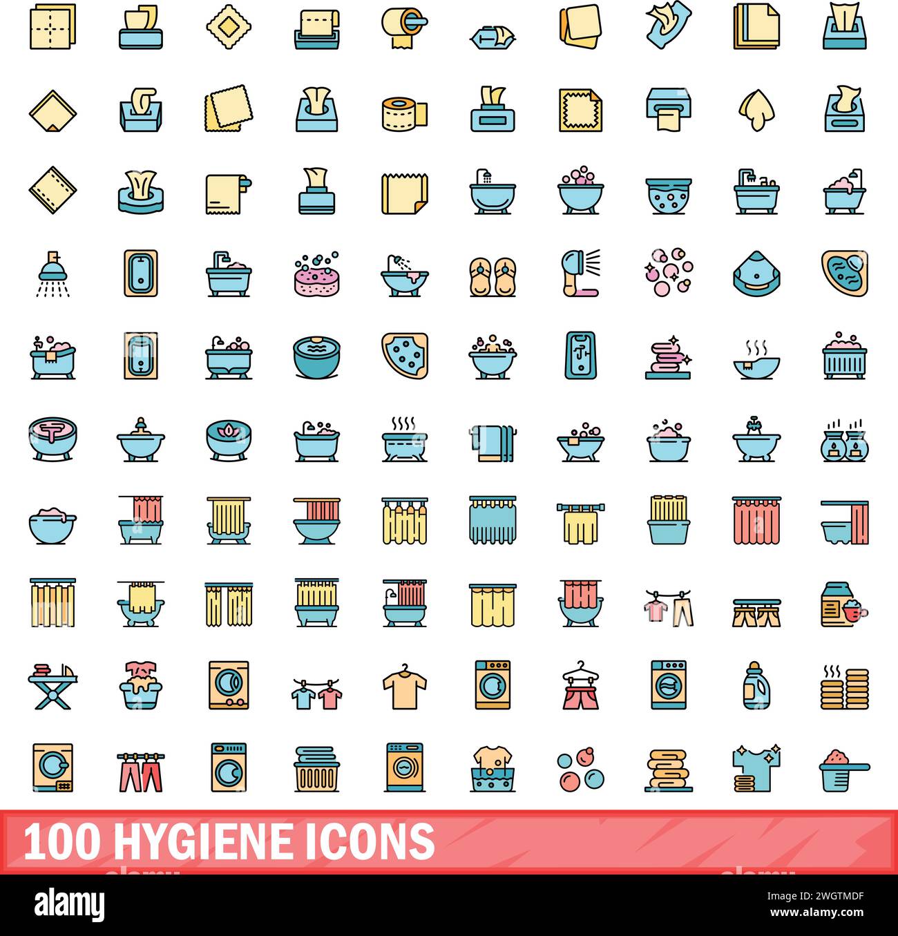 100 hygiene icons set. Color line set of hygiene vector icons thin line ...