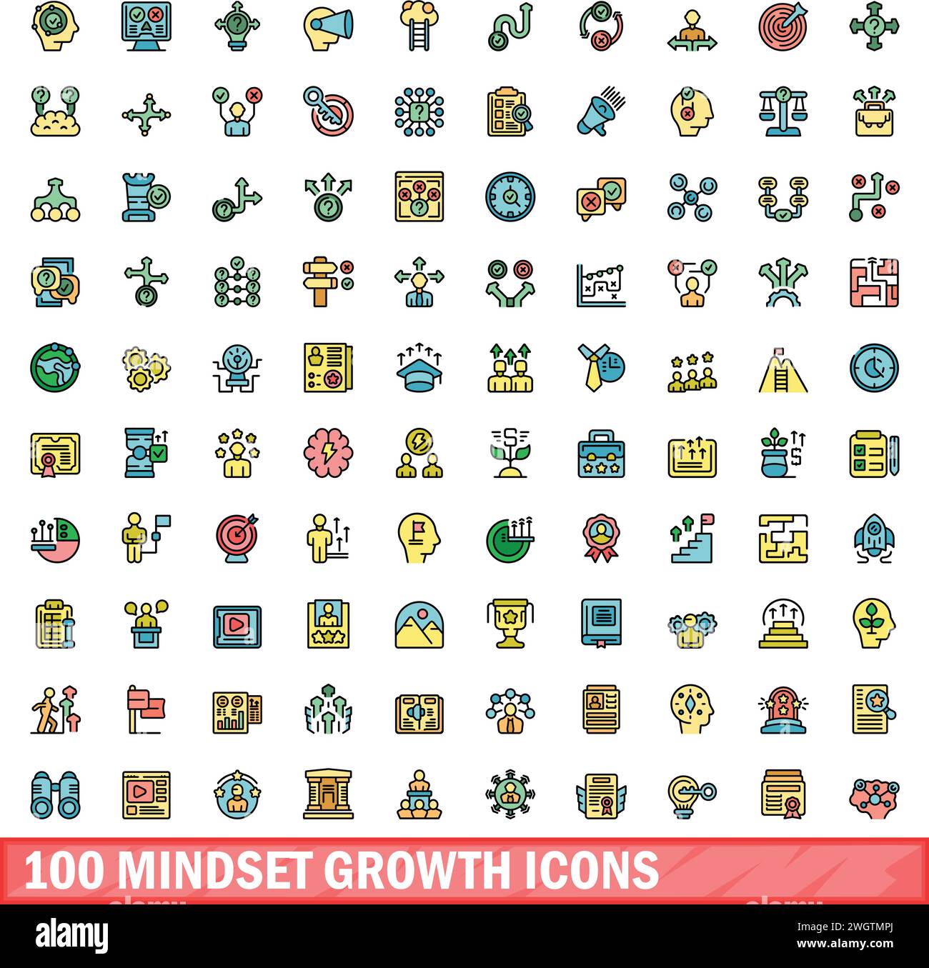 100 mindset growth icons set. Color line set of mindset growth vector icons thin line color flat ...