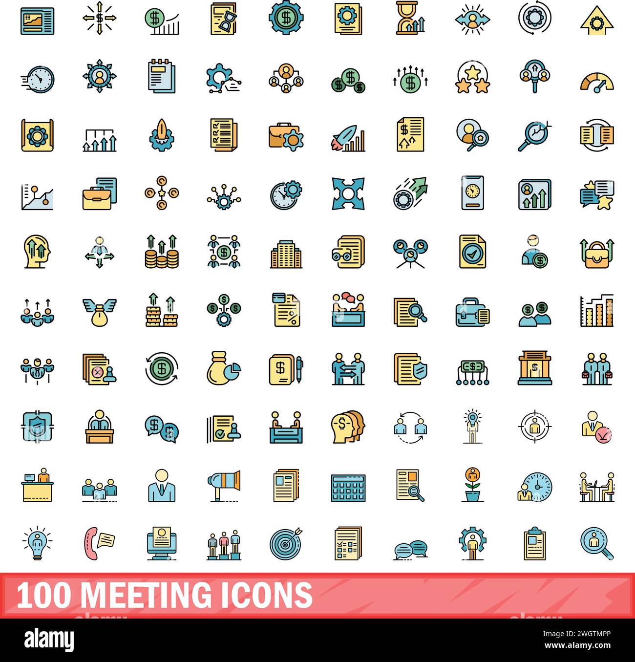 100 meeting icons set. Color line set of meeting vector icons thin line ...