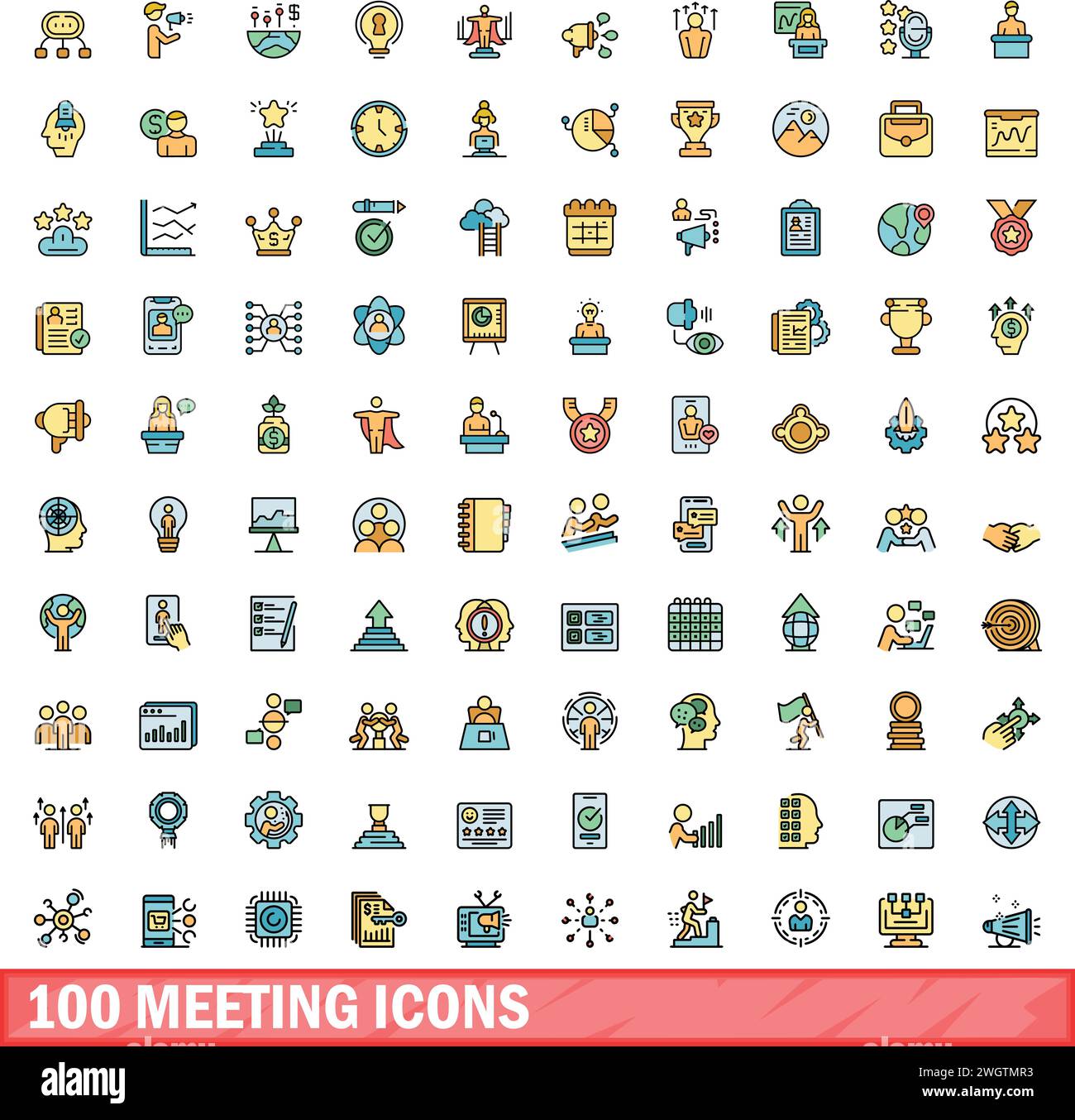 100 meeting icons set. Color line set of meeting vector icons thin line ...