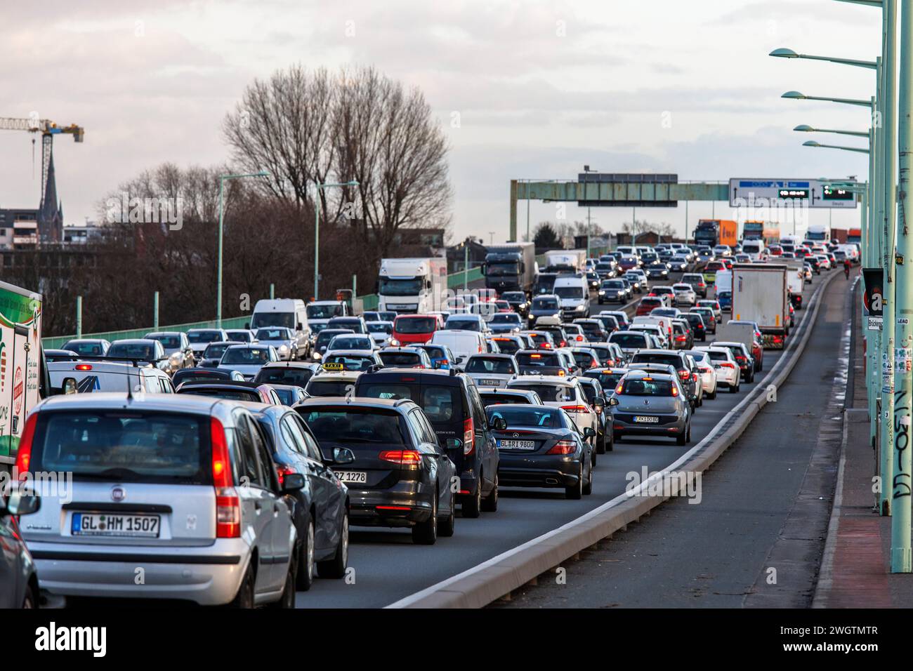 traffic jam on the Zoo bridge, Cologne, Germany. Stau auf der ...