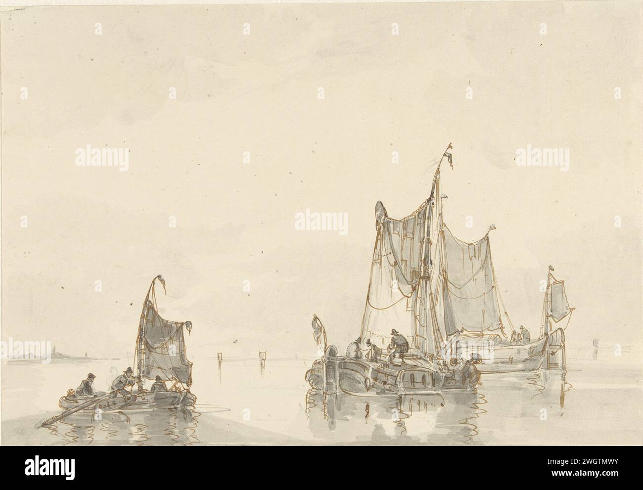 Three sailing ships on the water, Albertus van Beest, 1830 - 1860 ...