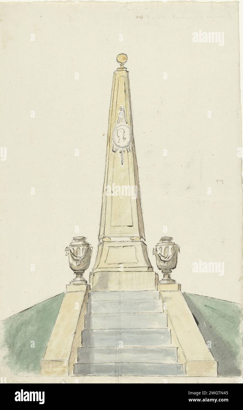 Obelisk with stairs and two urns, Dionys van Nijmegen, 1715 - 1798 ...