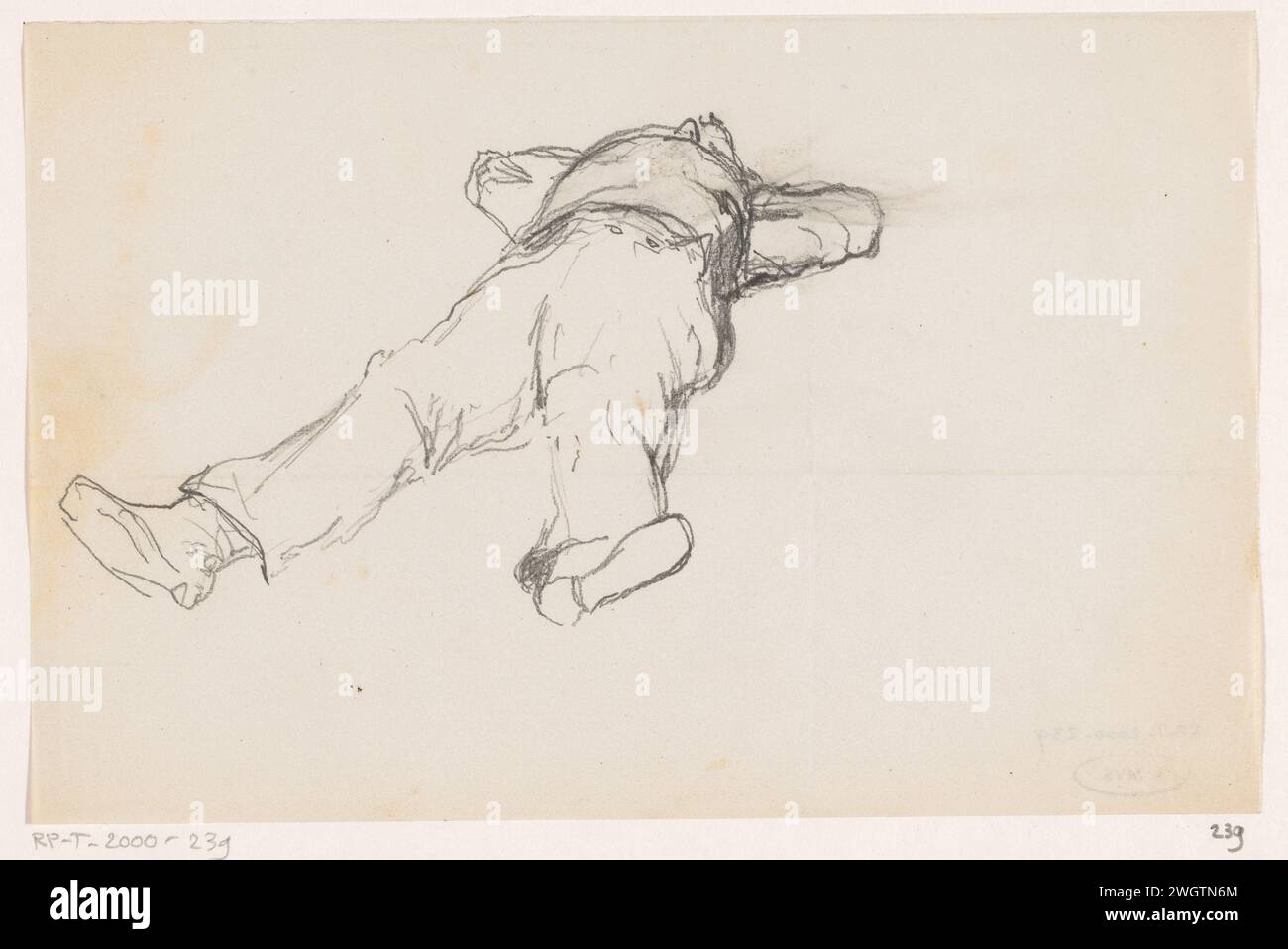 Lying Man, Johannes Tavenraat, 1840 - 1880 drawing Man, lying on his ...