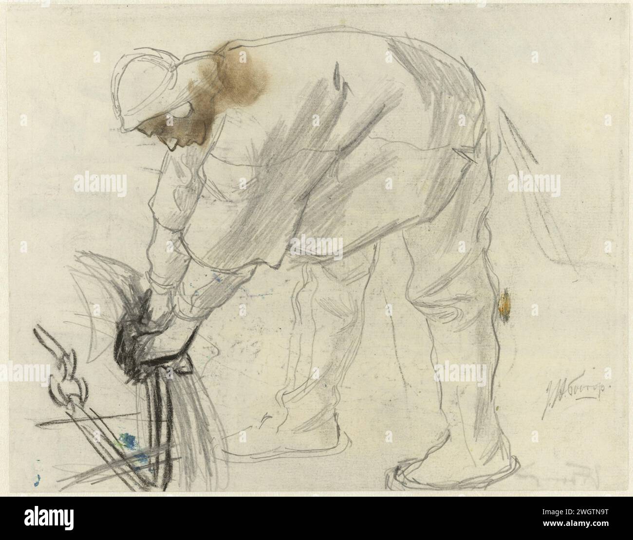 Study of a sailor with an anchor, Jan Toorop, 1868 - 1928 drawing paper ...