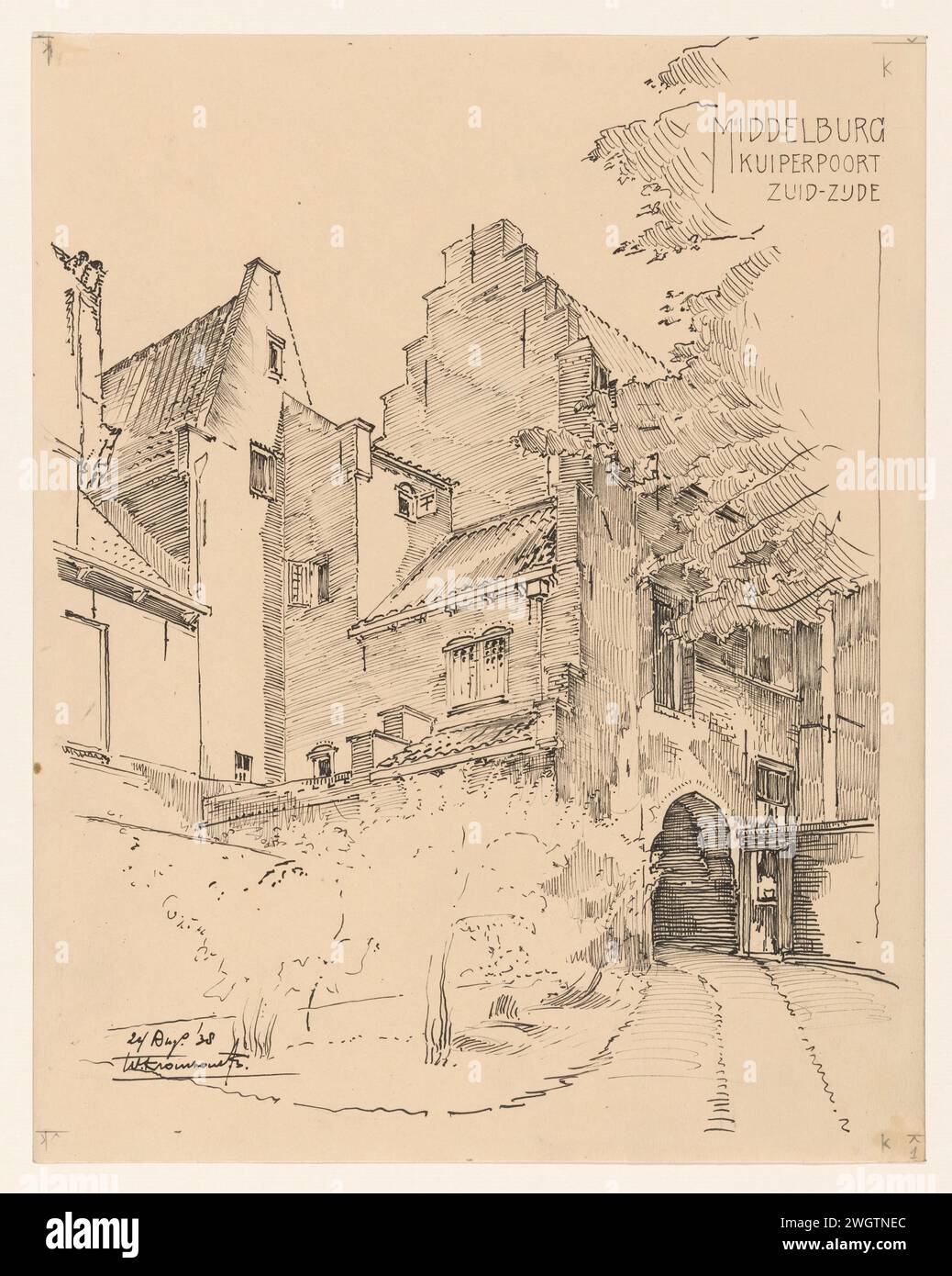 De Kuiperspoort, Zuidzijde, in Middelburg, Willem Kromhout, 1938 ...