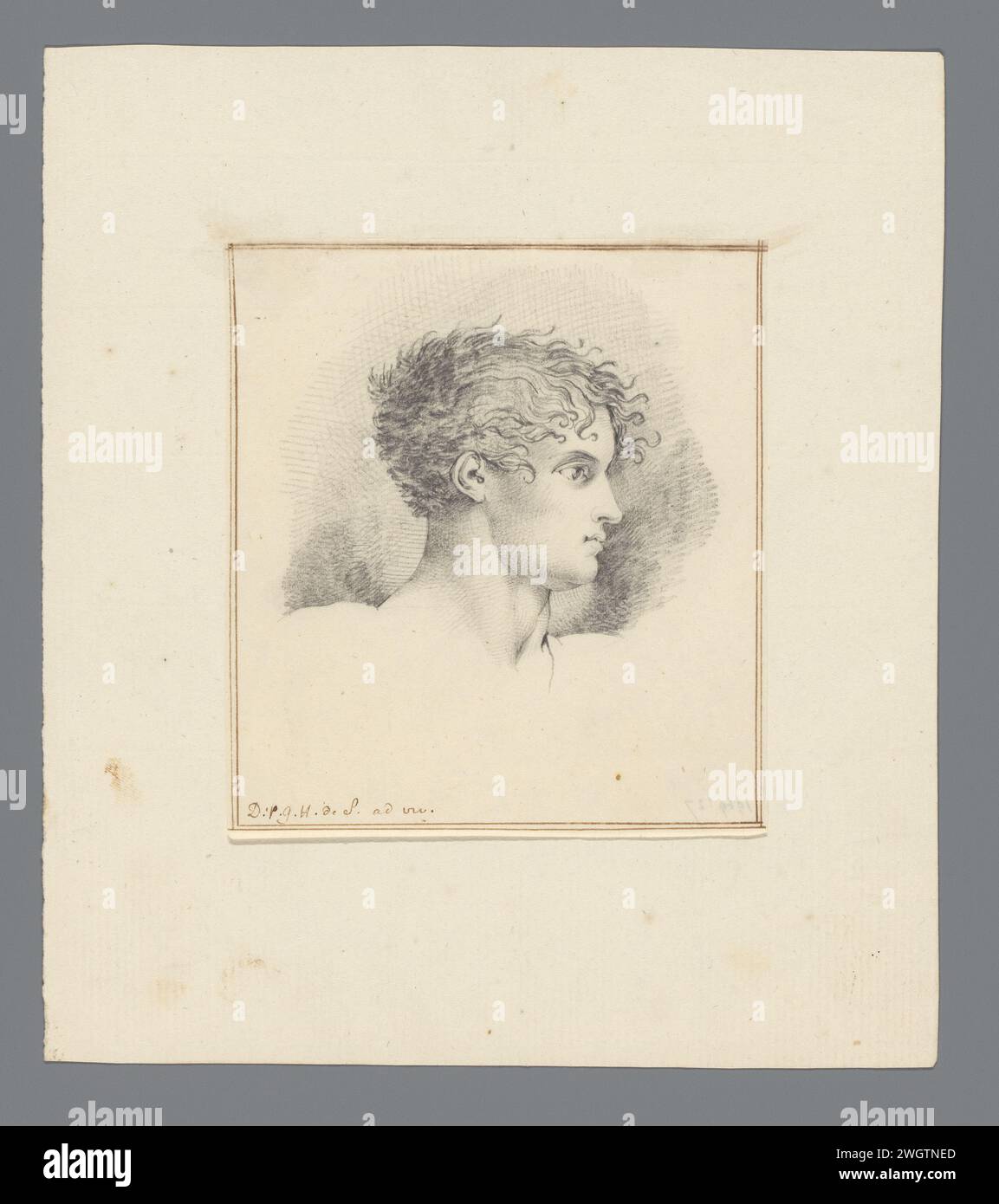 Manskop with curly hair, in profile to the right, David Pièrre Giottino ...