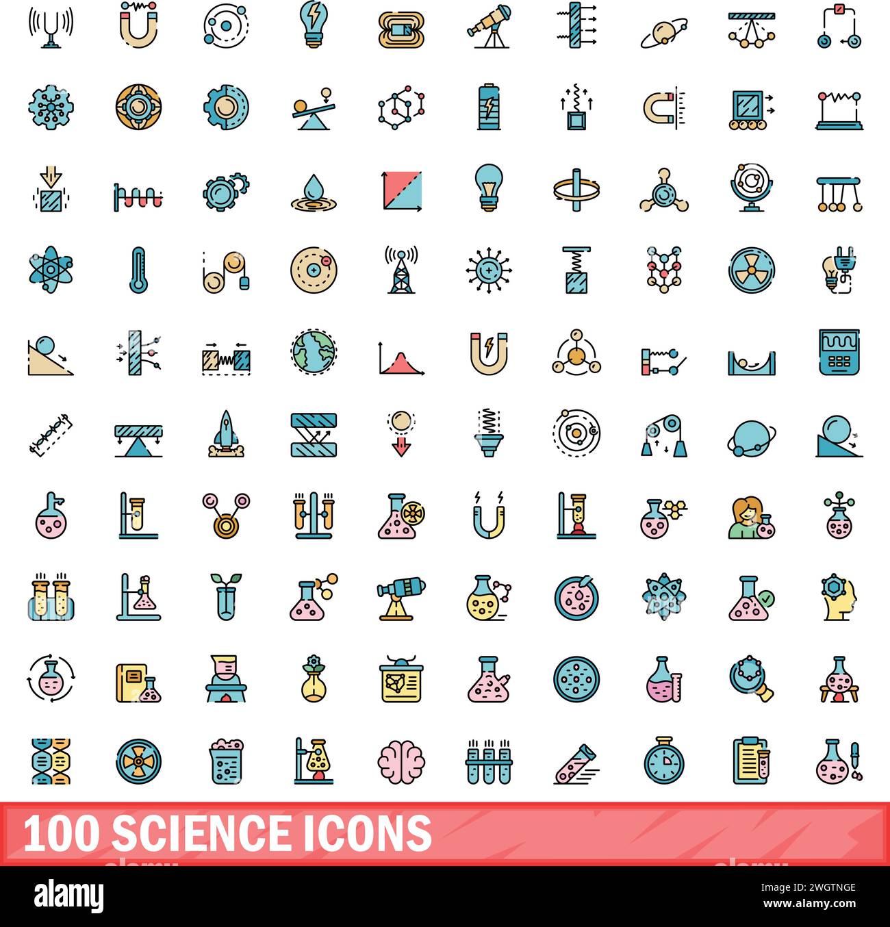 100 science icons set. Color line set of science vector icons thin line ...