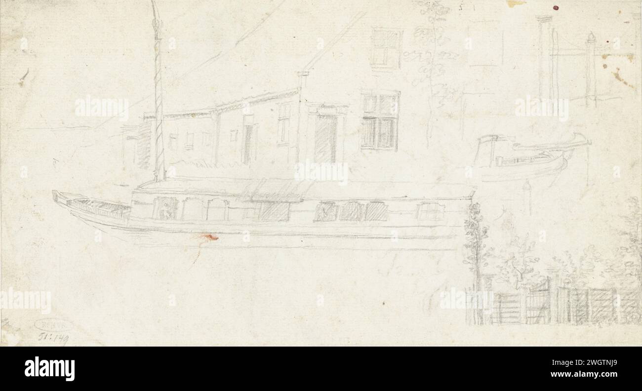 Trekschuit, Bernard Picart, 1683 - 1733 drawing paper. pencil tow-boat ...