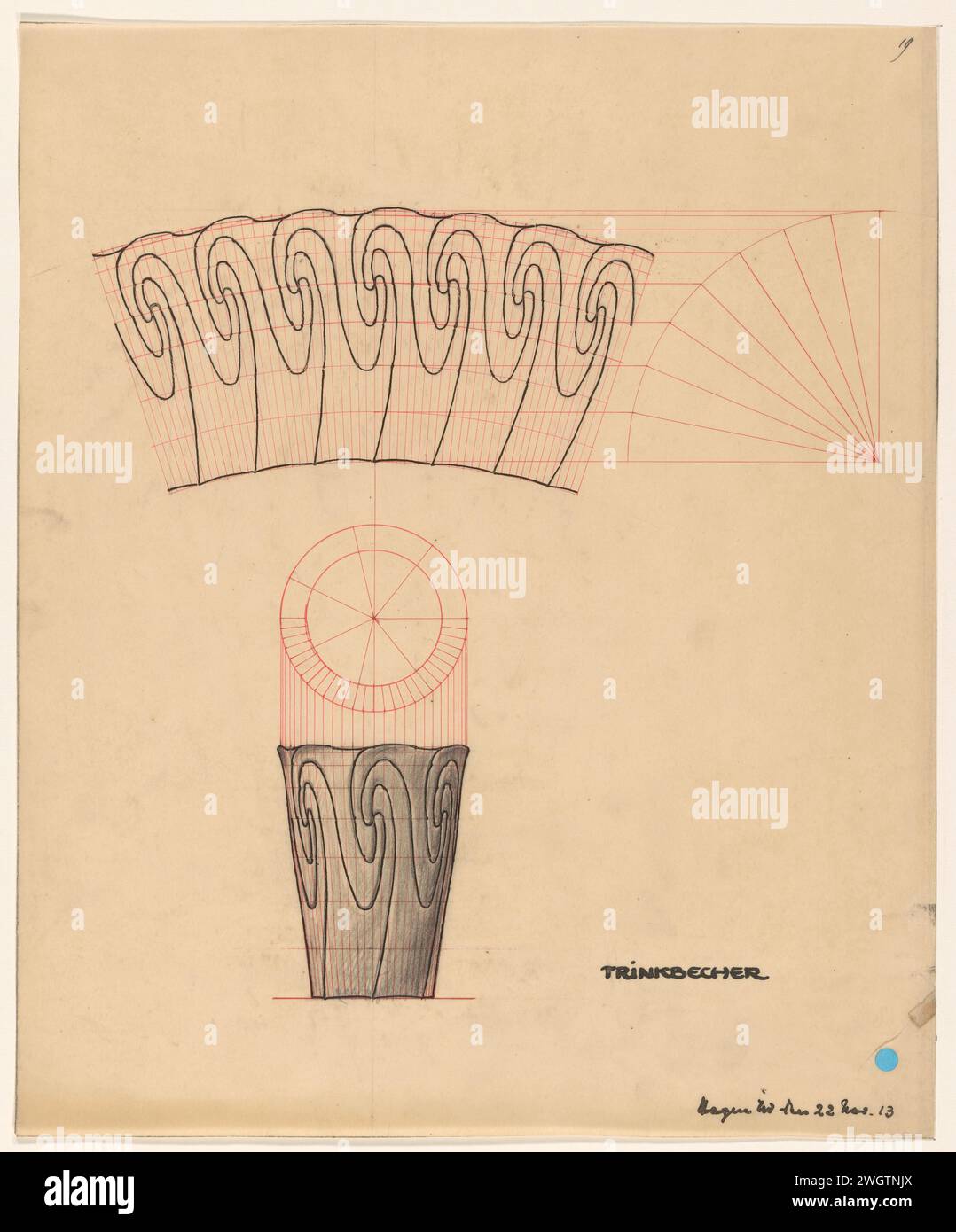 Design for a silver cup, Mathieu Lauweriks, 1913 drawing paper. ink ...