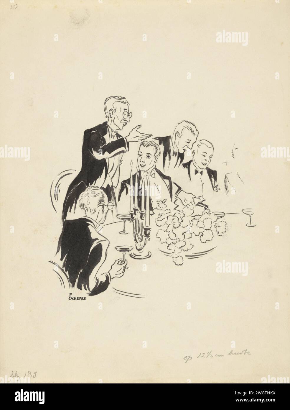 Man gives a speech at a dinner, F. Ockerse, in or before 1934 drawing ...