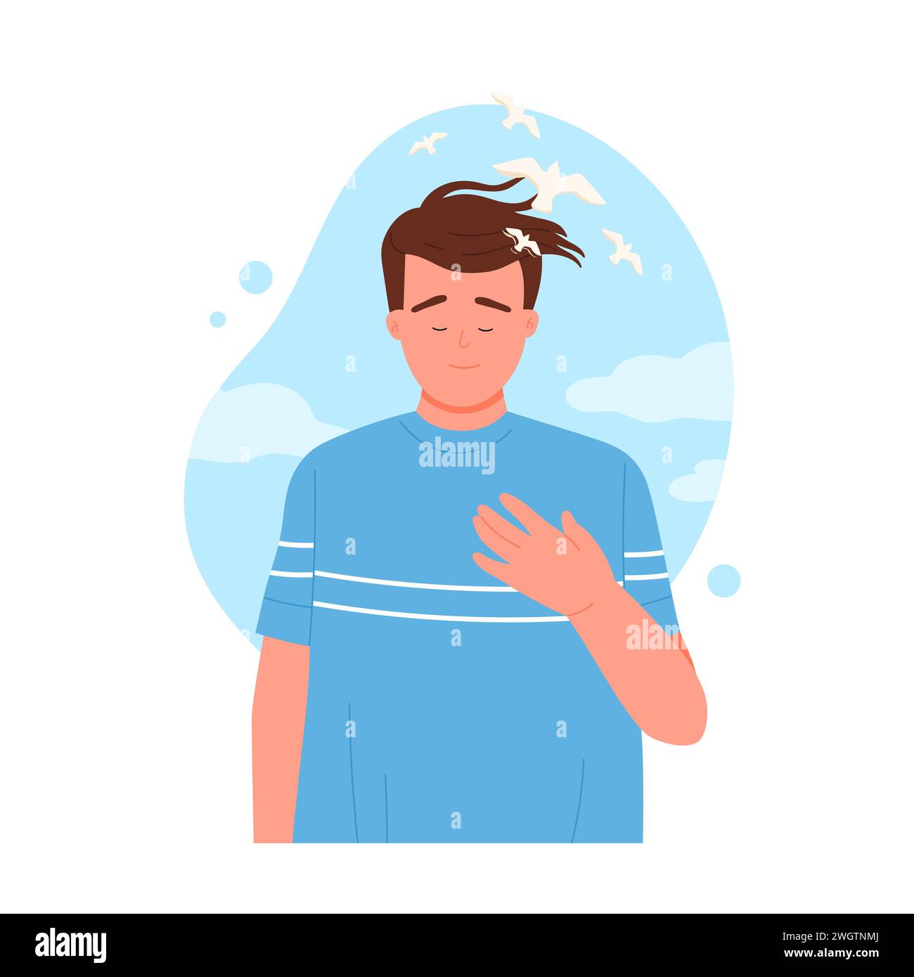 Boy with peaceful thinking. Positive thinking, optimistic personality ...