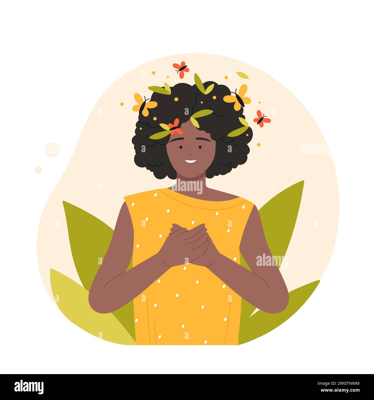 Happy Girl With Positive Thoughts Optimistic Mind Positive And Happy Thinking Cartoon Vector