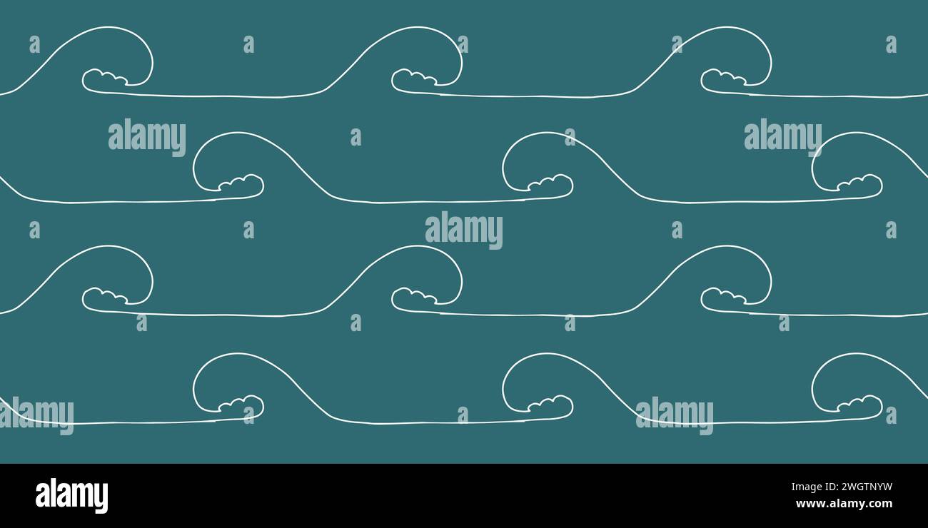 Seamless wave pattern drawn with one continuous line. Vector line art ...