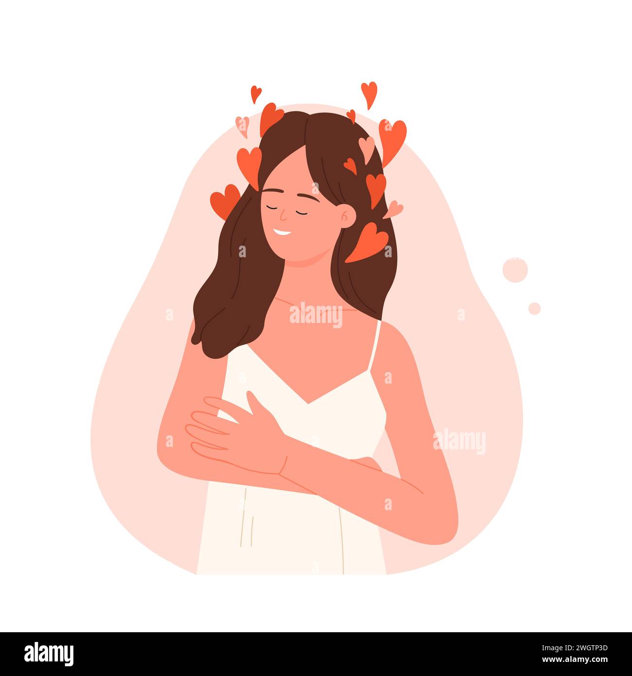 Woman with love thoughts. Positive warm thinking, romantic mind cartoon ...