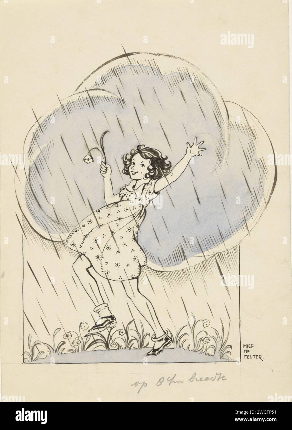 Dancing girl under a rain cloud, c. 1928 - c. 1941 drawing A girl in a ...