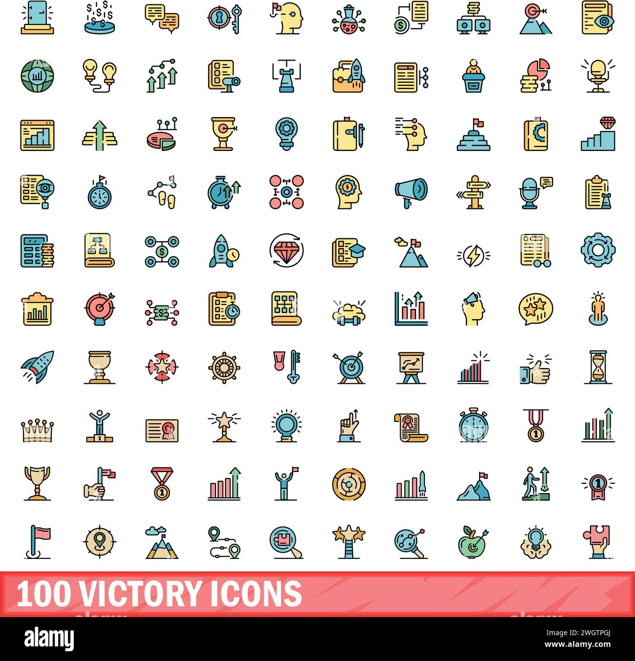 100 victory icons set. Color line set of victory vector icons thin line ...