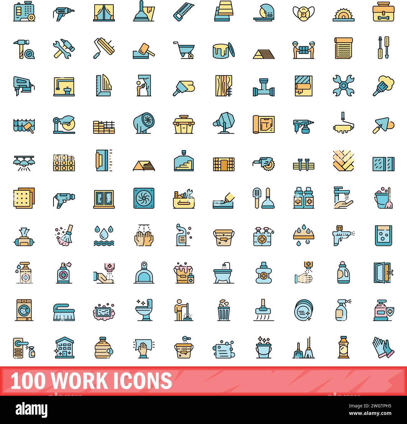 100 work icons set. Color line set of work vector icons thin line color ...