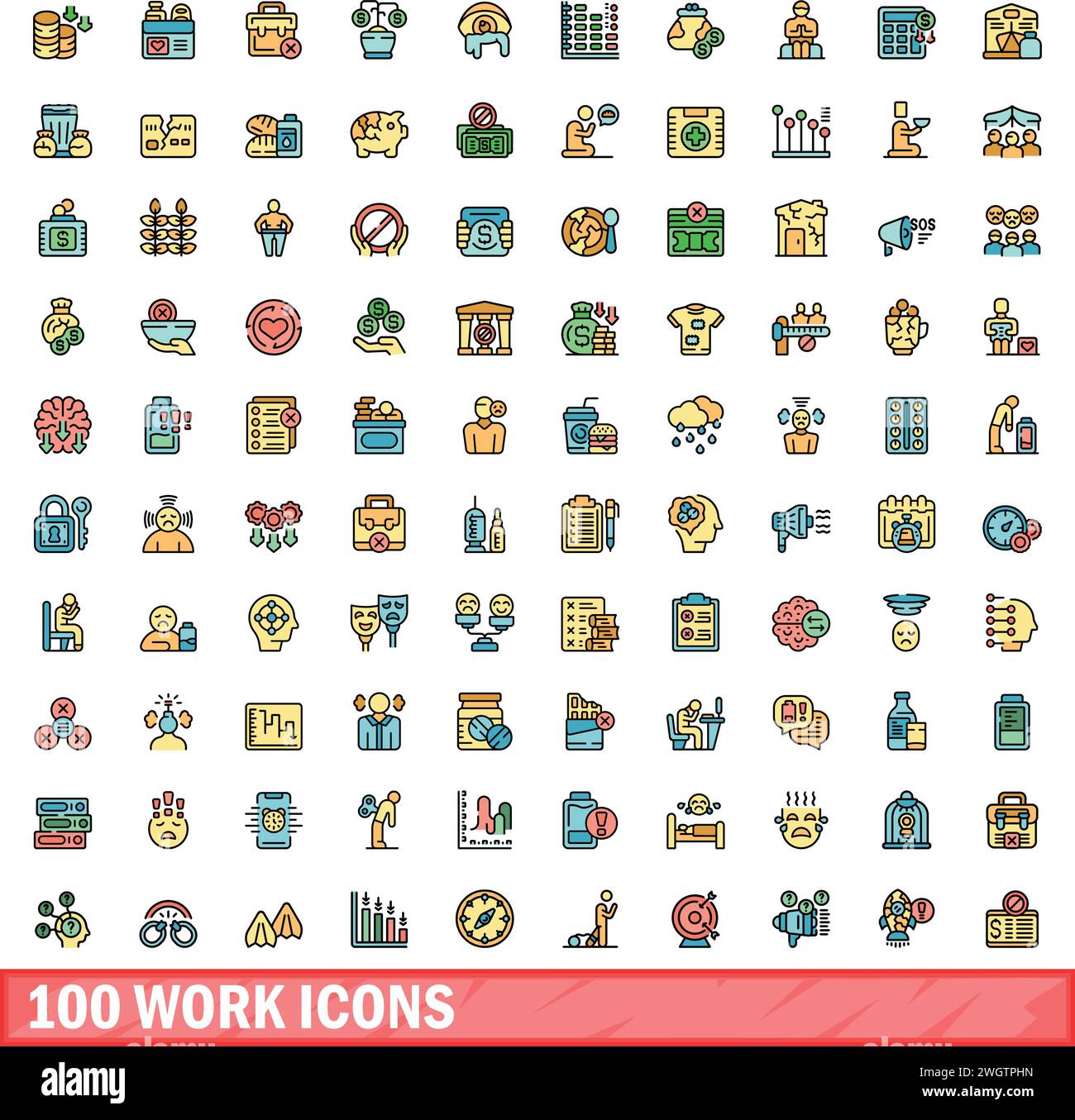 100 work icons set. Color line set of work vector icons thin line color ...