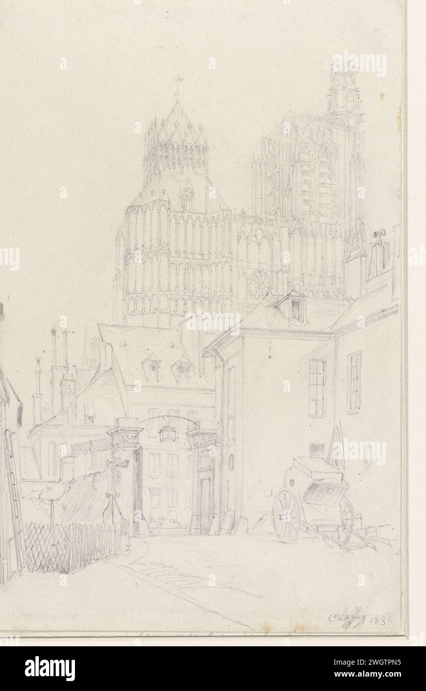 Sens cathedral, seen from Hôtel de L'Eu, Nicolas Marie Joseph Chapuy ...