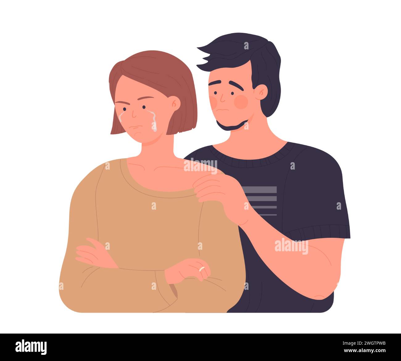 Couple conflict problem solving. Crying woman, say sorry, relationship ...