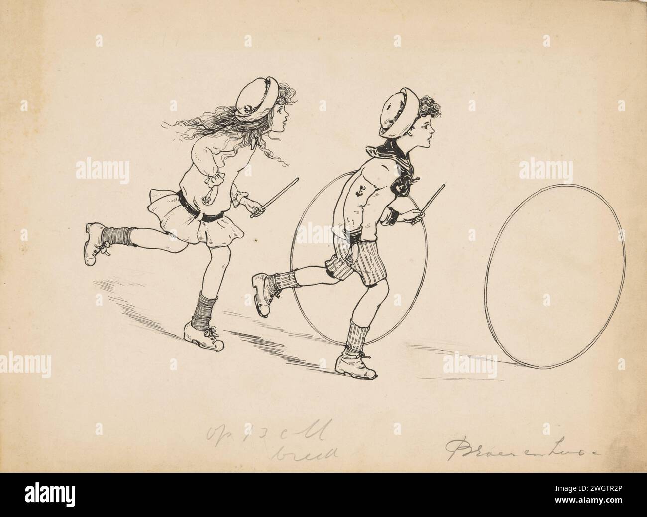 Hooping brother and sister, in Or Before 1918 drawing cardboard. India ...