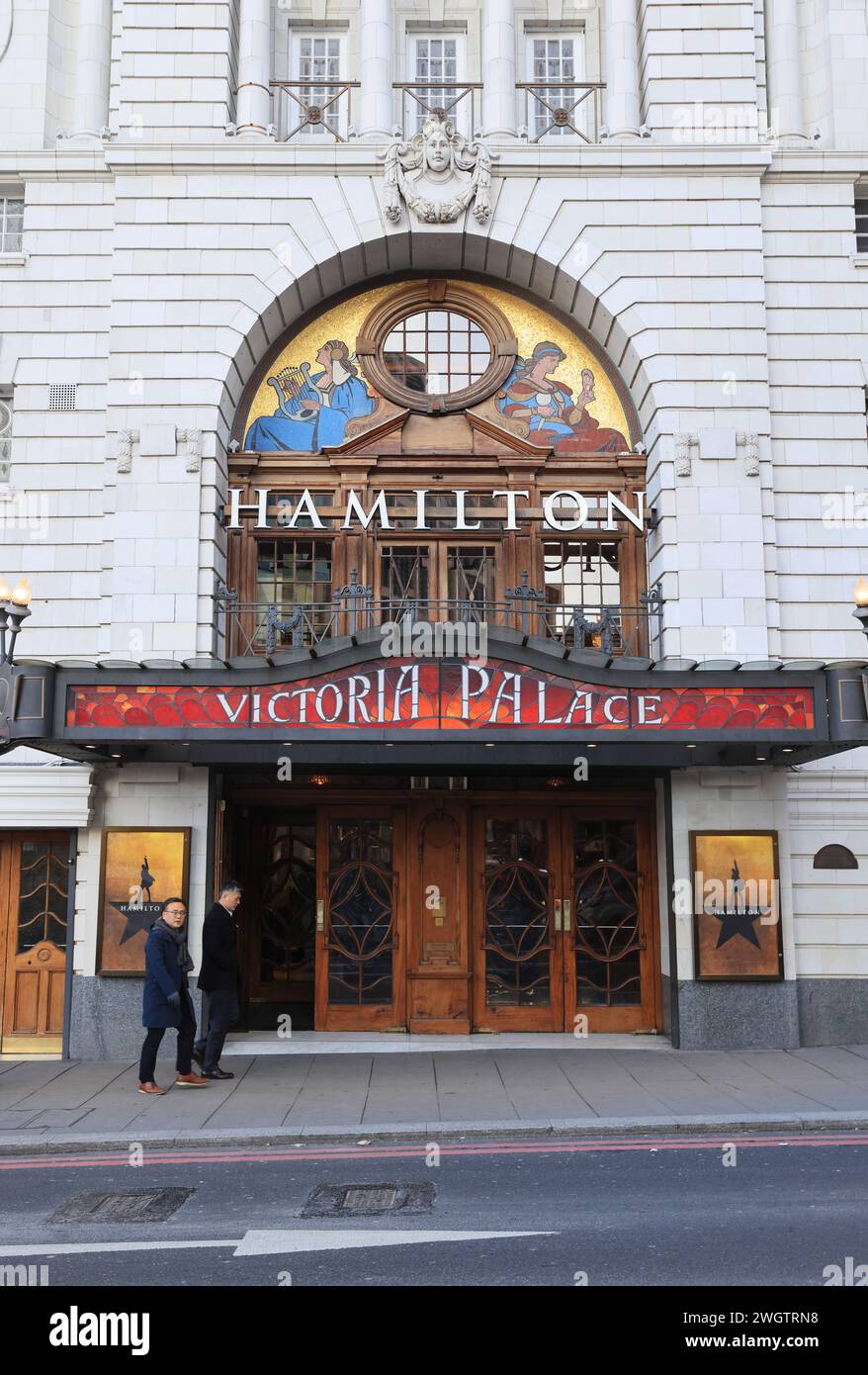 Victoria Palace Theatre, in the City of Westminster, a Grade II listed building, opposite ...