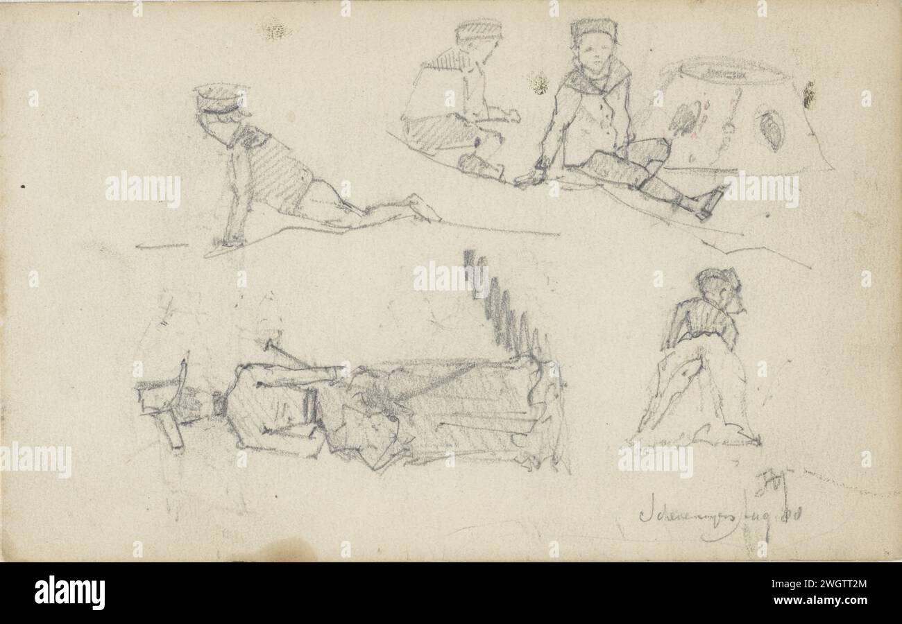 Studies of Figures on the beach of Scheveningen, Johannes Abraham ...