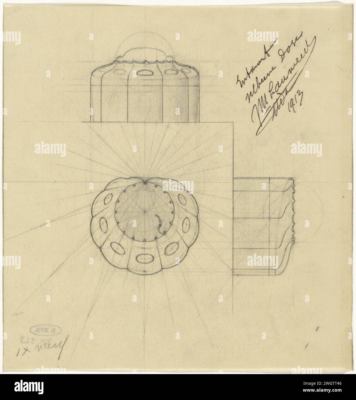 Designs for a silver box, Mathieu Lauweriks, 1913 drawing Design for a ...