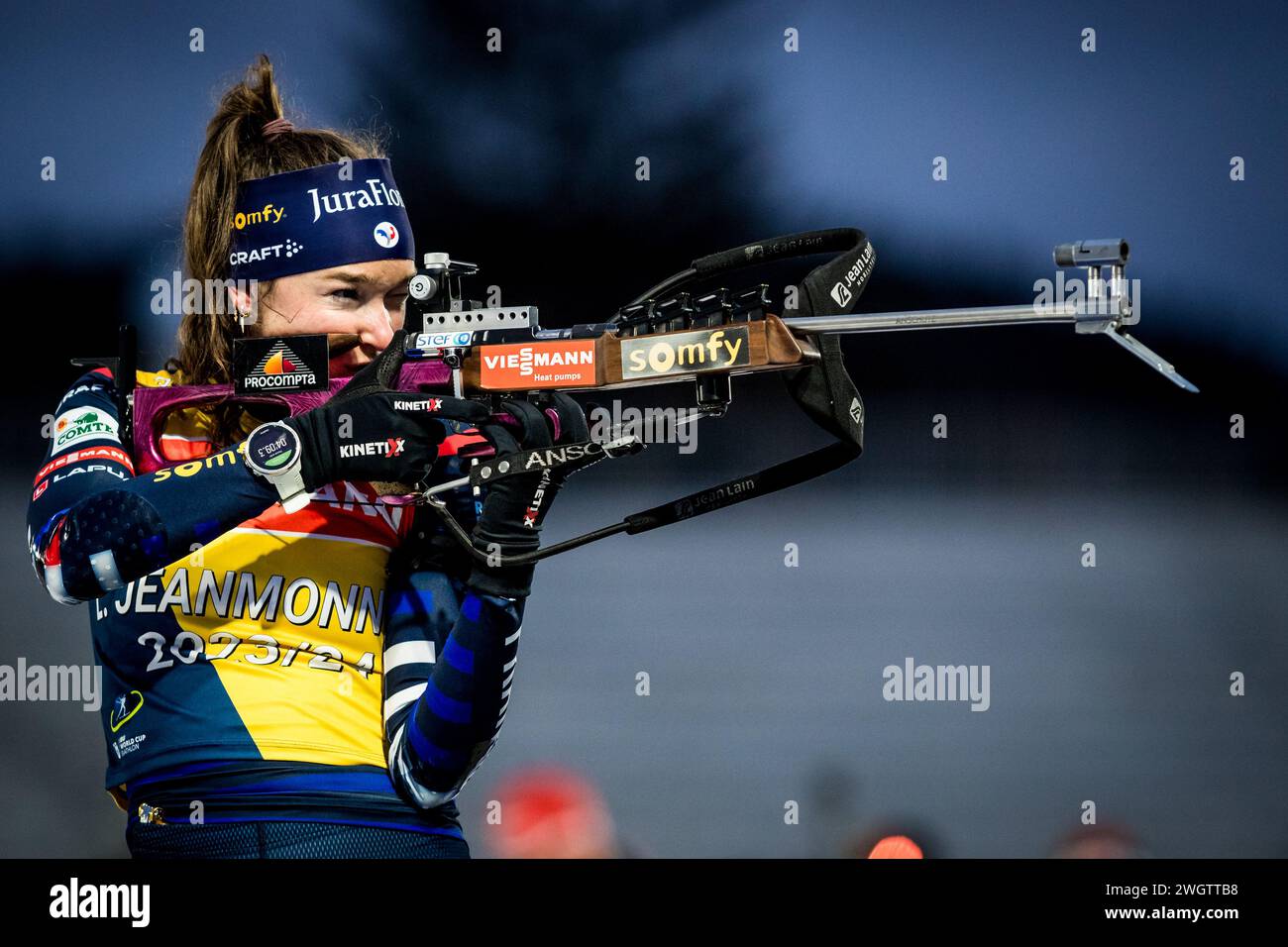 Lou Jeanmonnot of France during official training for the Biathlon ...